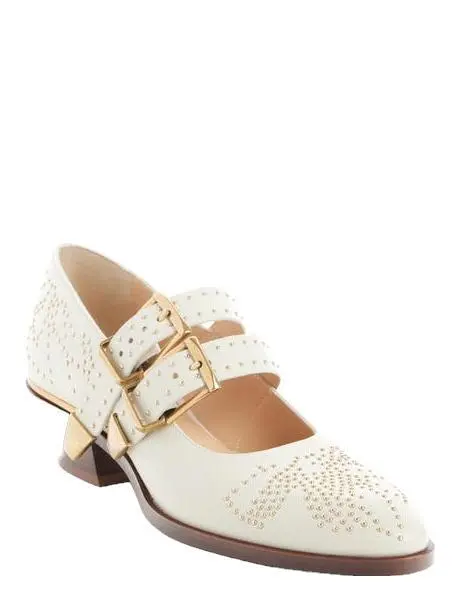 Chloé Susan Studded Mary Jane Pumps - Eggshell