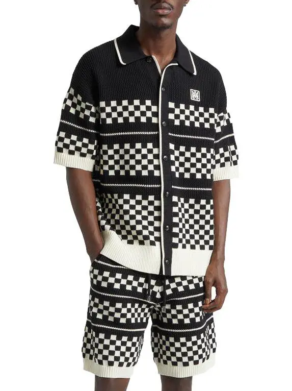 Amiri Checkered Wool Mesh Shirt - Black