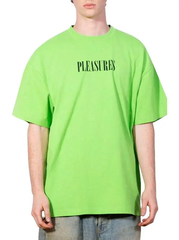 PLEASURES Exhibtion Graphic Print Cotton T-shirt - Lime