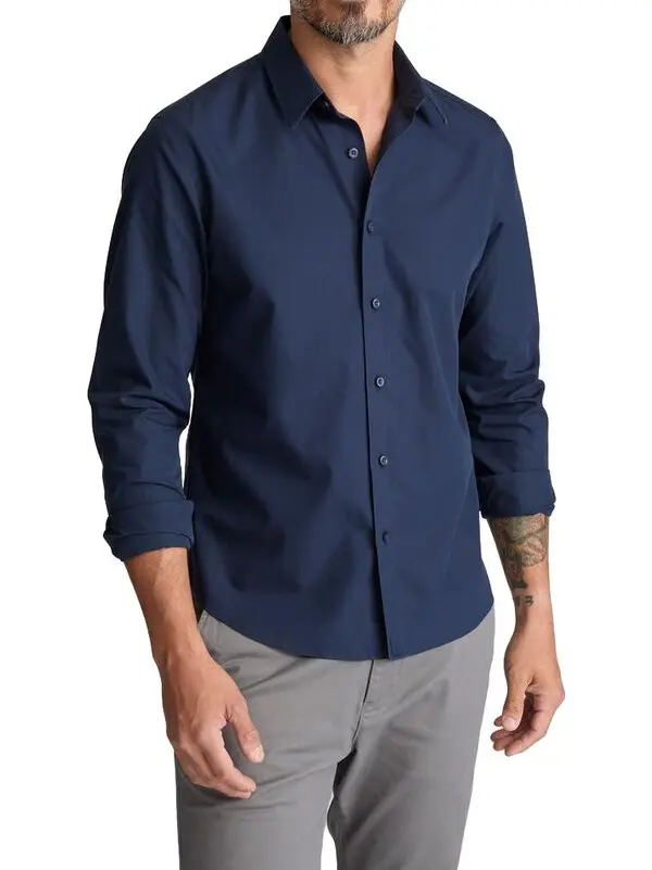 UNTUCKIT Castello Solid Wrinkle Free Cotton Button-up Shirt - Navy