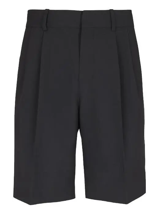 Balmain Wool Darted Bermuda Shorts - Black