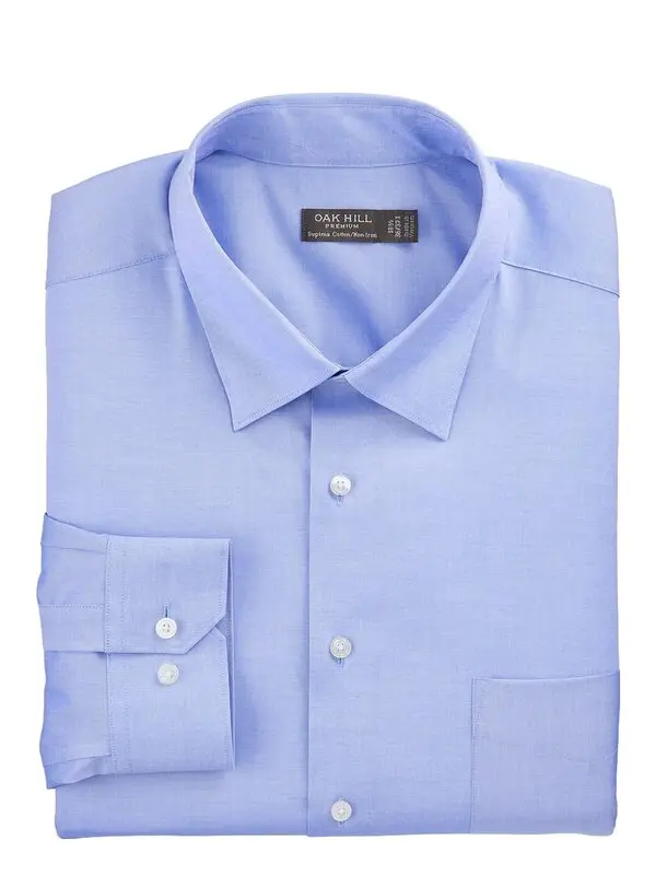 OAK HILL PREMIUM BY DXL Big & Tall Stretch Pinpoint Dress Shirt - Blue