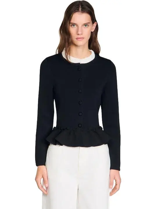 Sandro Peplum Cardigan With Detachable Collar - Black
