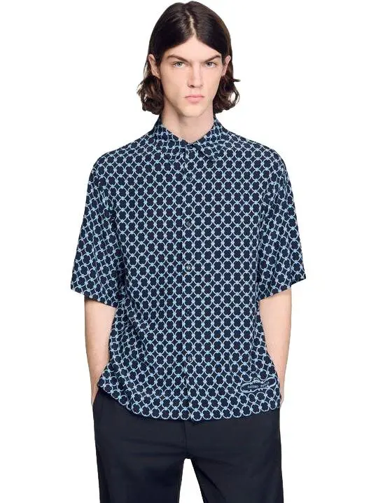 Sandro Link Print Loose-fit Shirt - Navy Blue