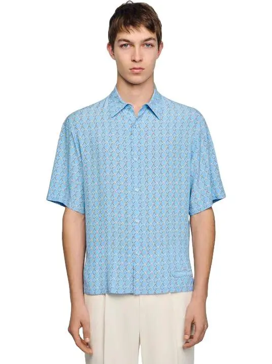 Sandro Link Print Loose-fit Shirt - Sky Blue