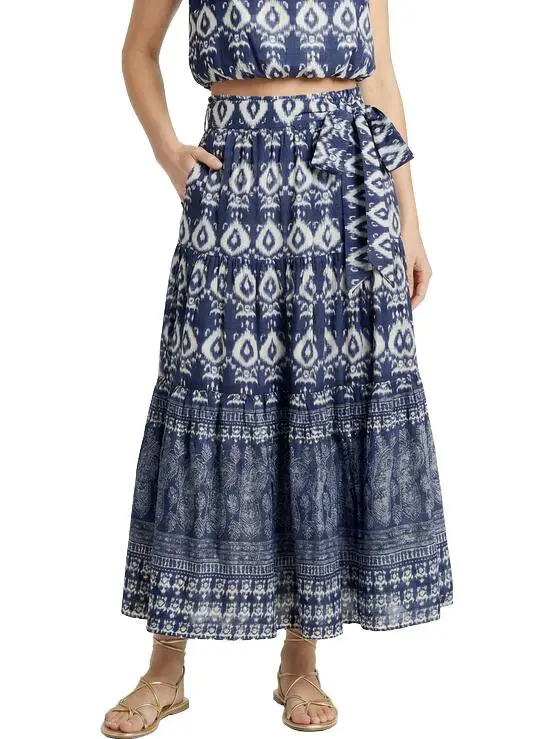 CHANGE OF SCENERY Jenni Tiered Belted Smock Waist Skirt - Tivara Ikat