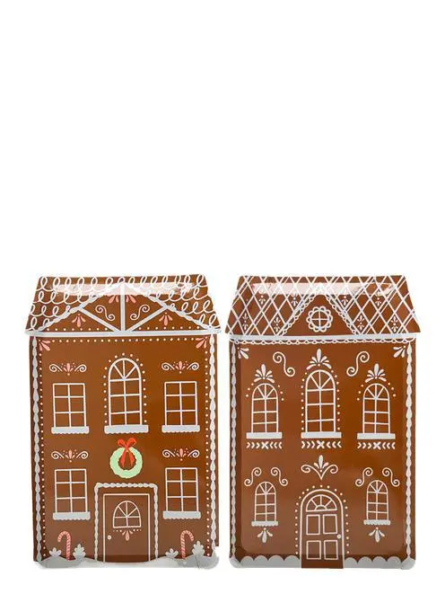 DAYDREAM SOCIETY Tall Gingerbread House Christmas Plates - Dark Brown