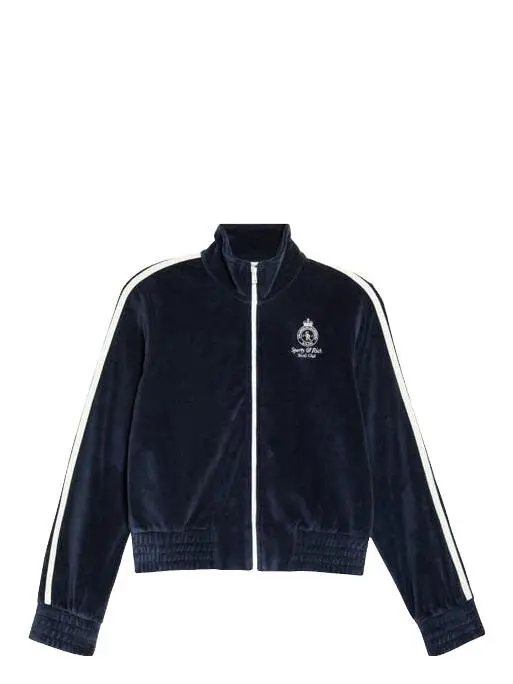 SPORTY & RICH Elio Crown Tennis Cotton Velour Track Jacket - Dark Navy/ecru