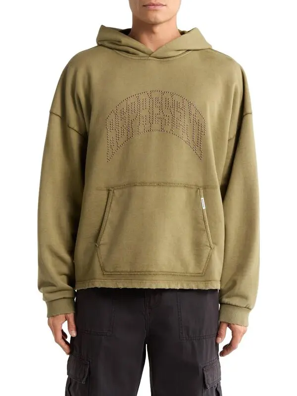 REPRESENT Beaded Logo Cotton Hoodie - Vintage Khaki