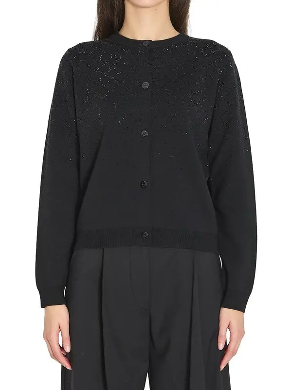 Gucci Fine Wool Cardigan With Gg Crystals - Black
