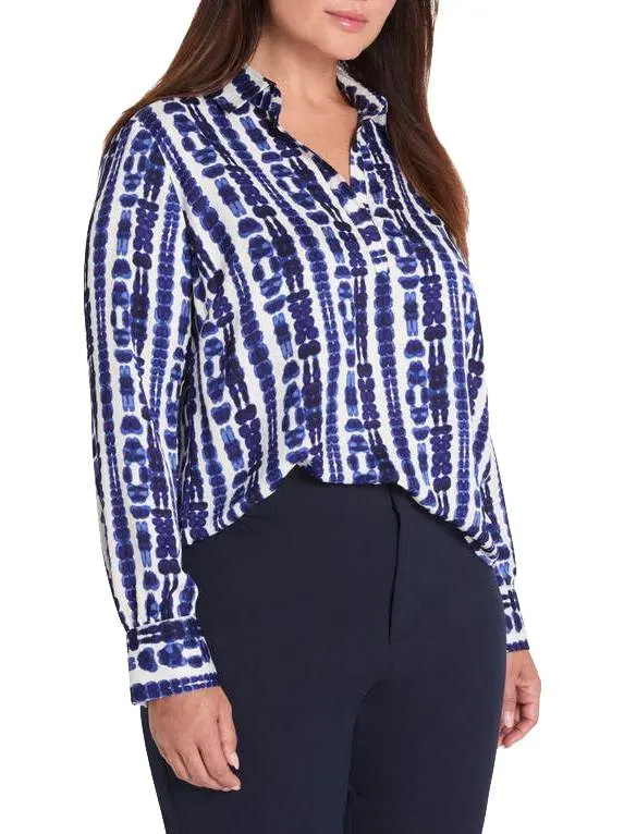 NIC+ZOE Shibori Stripe Pullover Blouse - Indigo Multi
