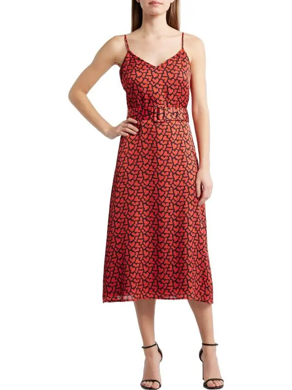 Sam Edelman Heart Belted Midi Dress - Red/black