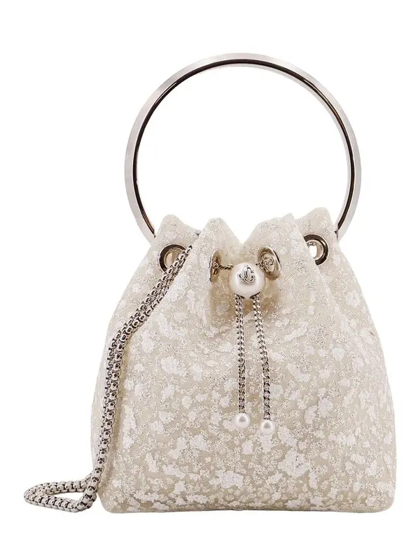 JIMMY CHOO Bon Bon Mesh Bucket Bag With Sequins - Beige