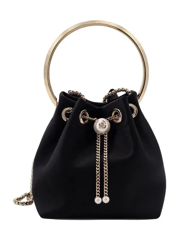 JIMMY CHOO Bon Bon Satin Bucket Bag - Black