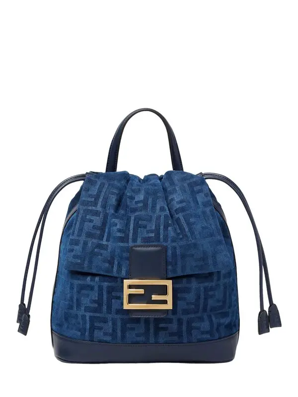 Fendi Denim Backpack With Ff Detail - Blue
