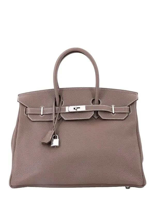 HERMES Birkin Handbag Grey Clemence With Palladium Hardware 35 - Etoupe