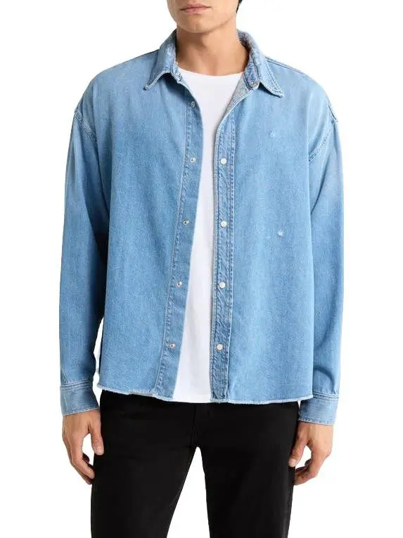 FRAME Relaxed Fit Distressed Denim Snap-up Shirt - Voltage