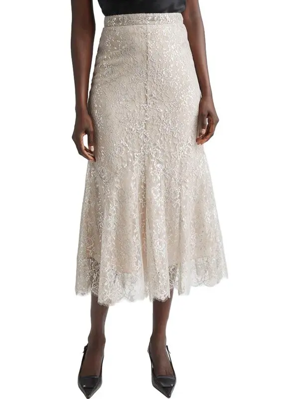 Erdem Fluted Metallic Lace Skirt - Silver