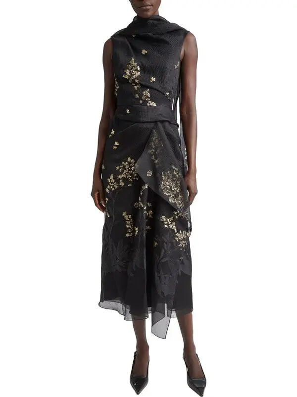 Erdem Drape Silk Blend Midi Dress - Black