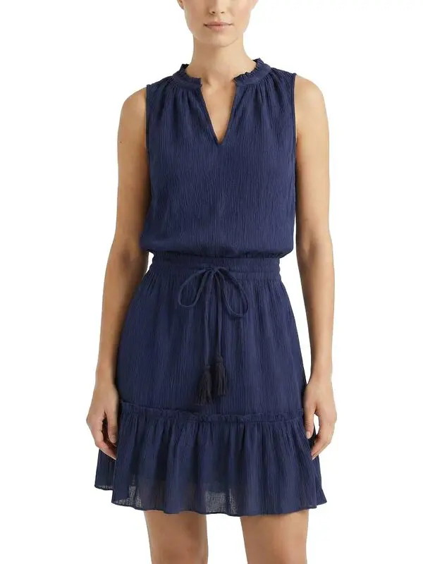 CHANGE OF SCENERY Beth Smock Waist Cotton Short Dress - Navy