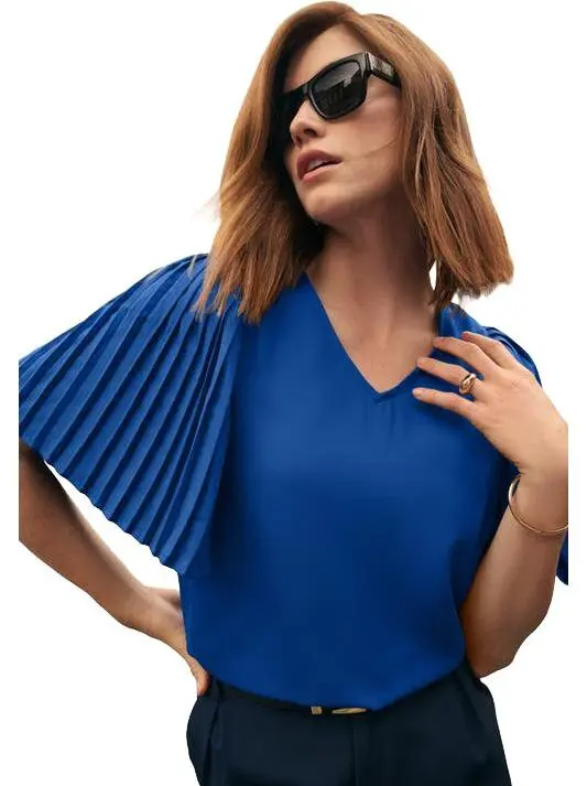 JESSICA LONDON Pleated Sleeve Georgette Blouse - Dark Sapphire