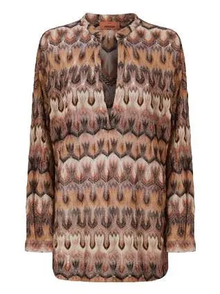 Missoni Oversized Viscose Lamé Blouse With Arabesque Motif - Tan
