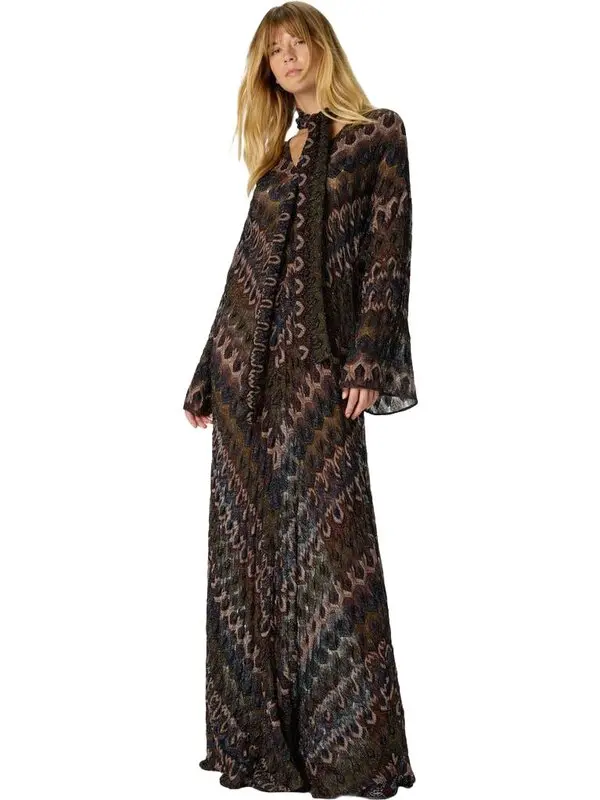 Missoni Long Lamé Viscose Dress With Removable Sash - Green& Brown