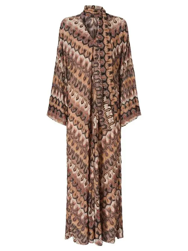 Missoni Long Dress In Viscose Lamé With Removable Sash - Tan