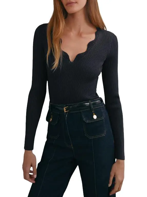REISS Lara V-neck Knit Top - Navy