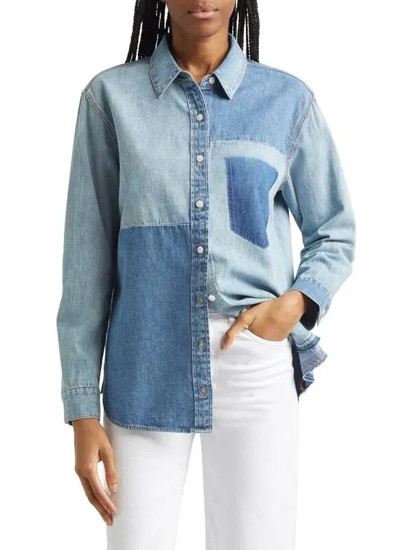 Veronica Beard Dalma Colorblock Denim Shirt - Time Travel