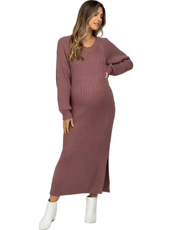 PINKBLUSH Side Slit Maxi Sweater Dress - Mauve