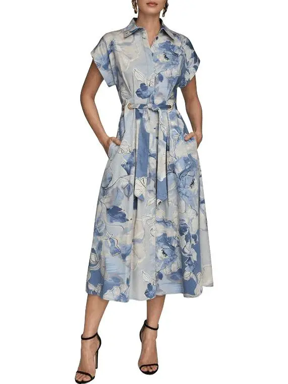 Donna Karan New York Printed Tie Waist Midi Shirtdress - Tempest Multi