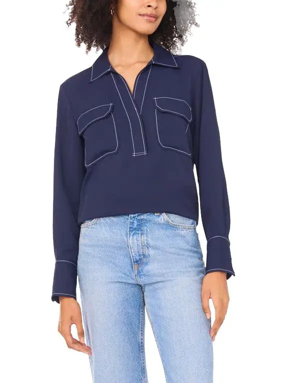 Vince Camuto Half-placket Popover Top - Classic Navy