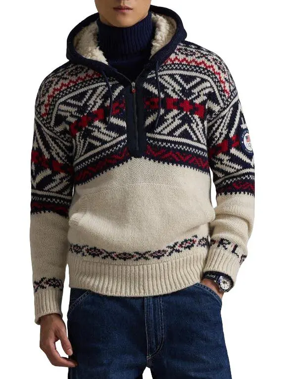 Polo Ralph Lauren Quarter-zip Hooded Sweater - Cream Combo