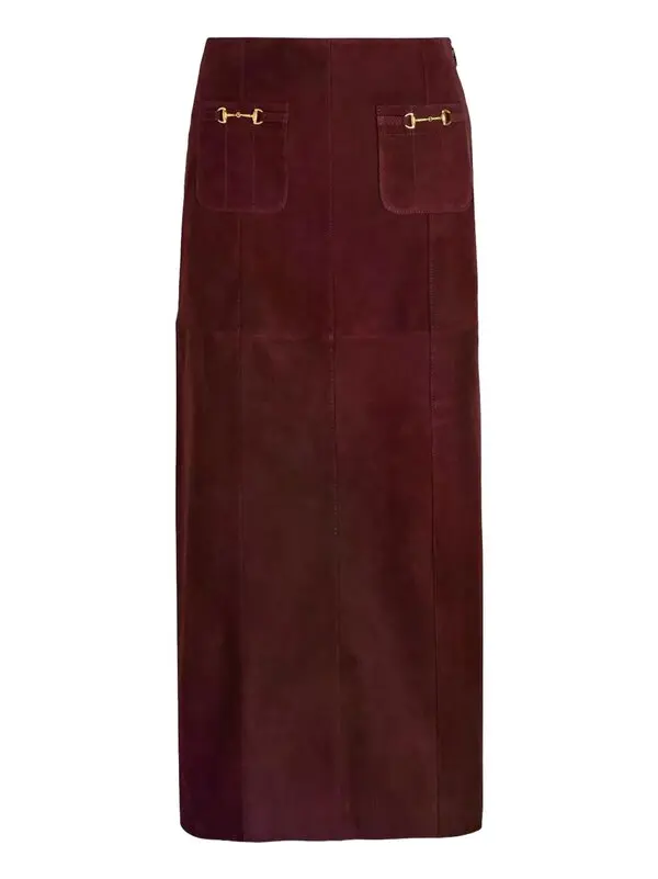 Rixo Edwina Horsebit-embellished Suede Midi Skirt - Red