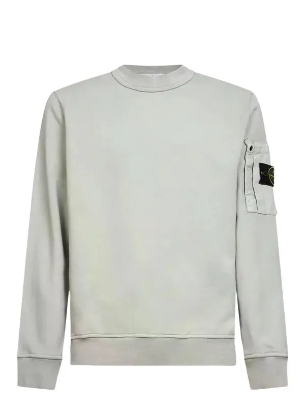 Stone Island Crew Neck Sweatshirt With Logo Patch Pocket - Grey