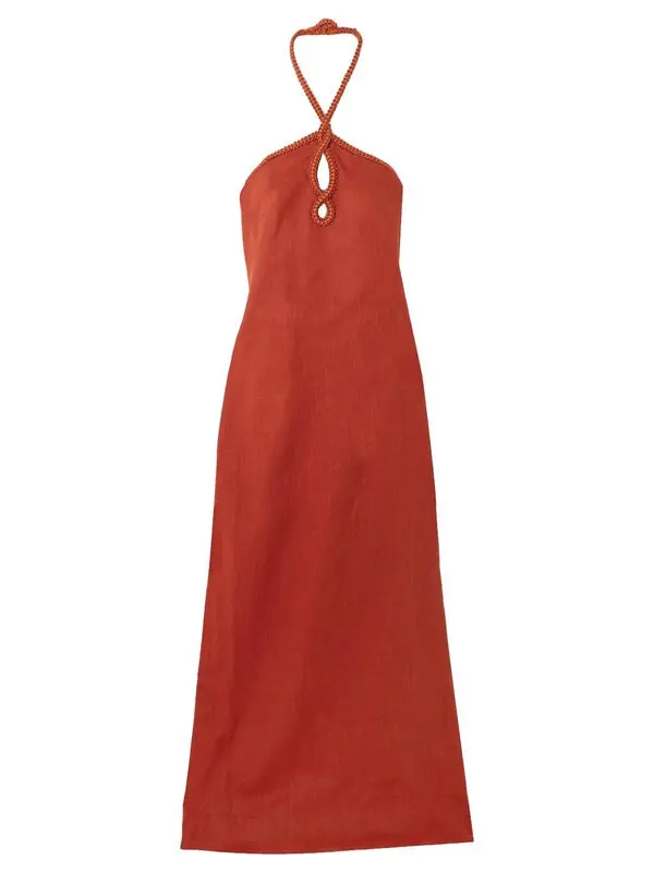 ANDRES OTALORA Atardeceres Cutout Embellished Halterneck Maxi Dress - Red