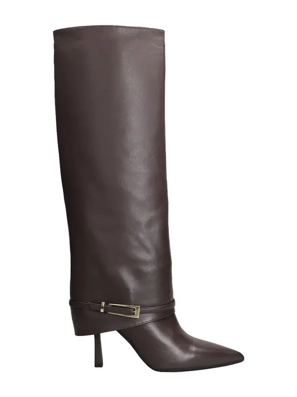 GISEL MOIRE Samantha Leather High Heel Boots - Brown