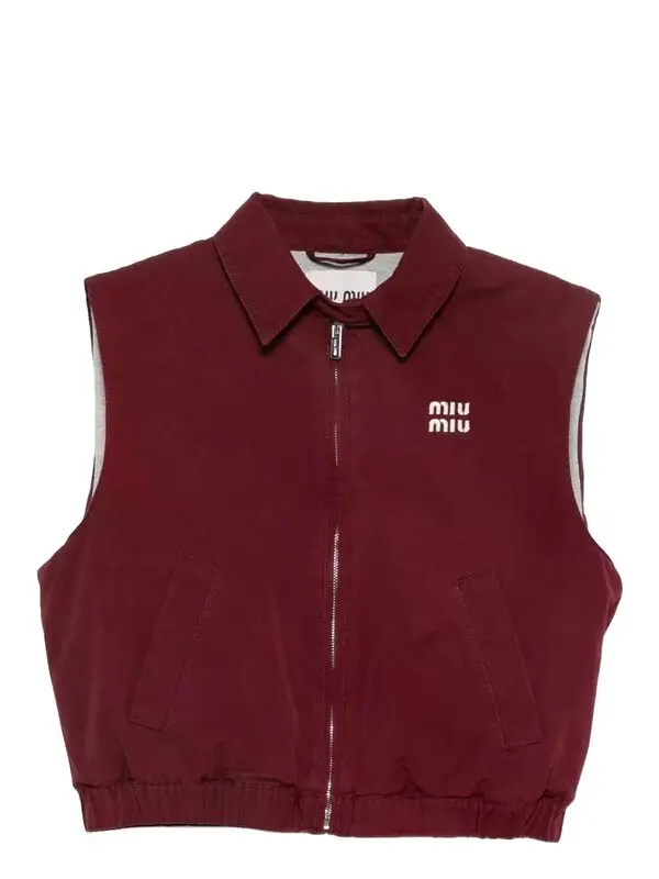 Miu Miu Logo Embroidered Gilet - Red