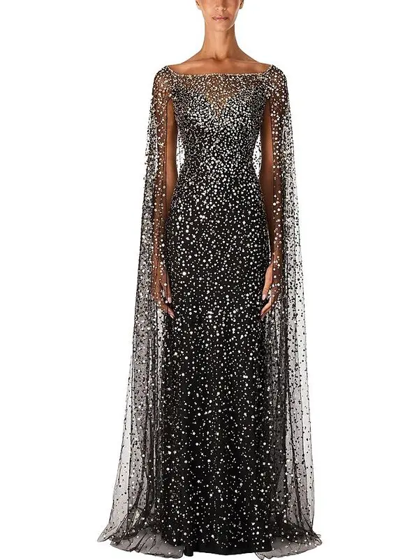 Jenny Packham Roman Embellished Gown With Cape - Liquorice