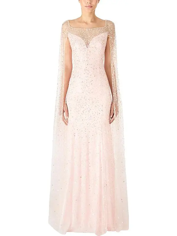 Jenny Packham Roman Embellished Gown With Cape - Sugar Plum
