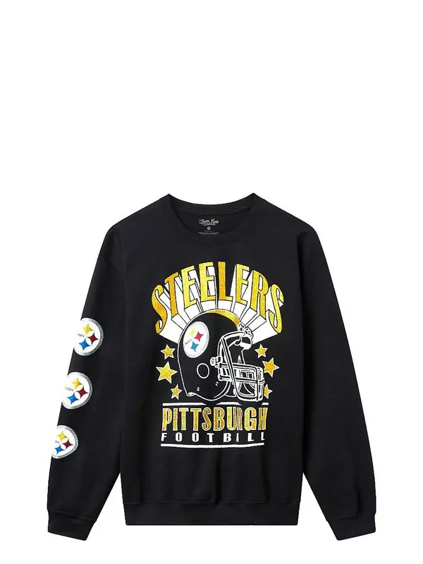 Junk Food Clothing Nfl Pittsburgh Steelers Glitter Helmet Crew Fleece - Black
