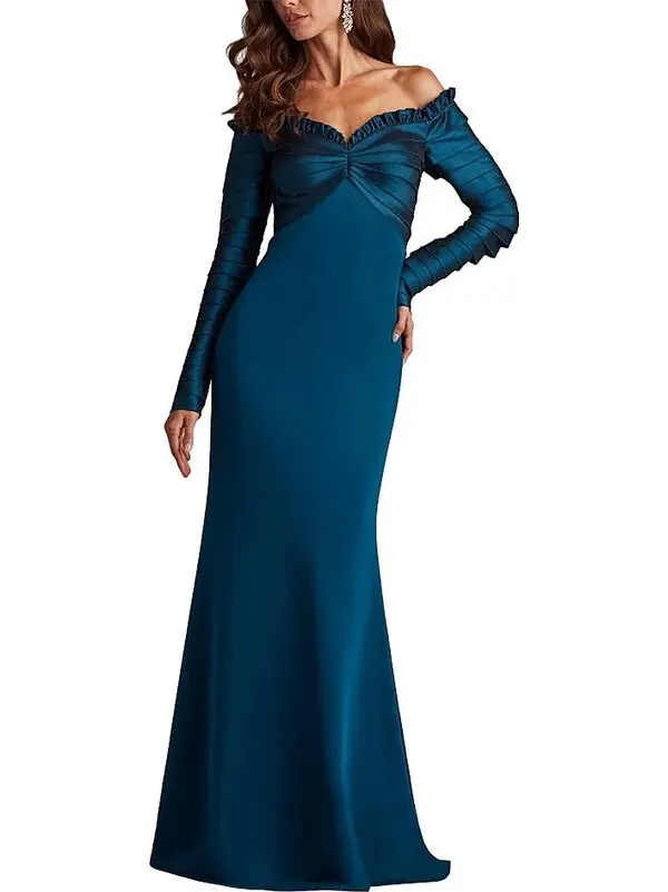 Tadashi Shoji Neena Taffeta Banded Gown - Navy