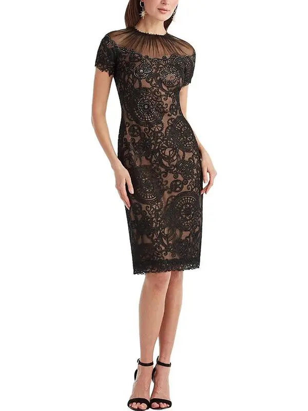 Tadashi Shoji Sable Embroidered Tulle Dress - Black/nude