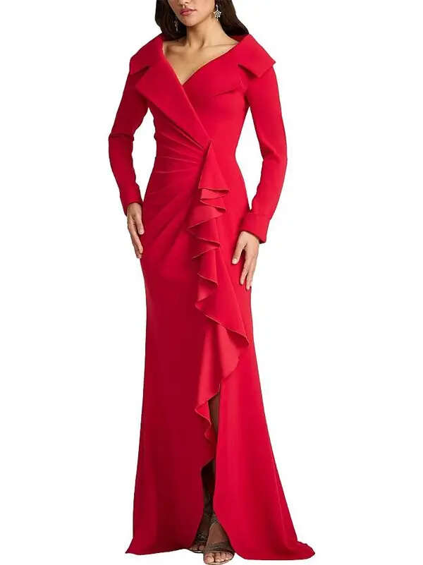 Tadashi Shoji Noma Portrait Collar Gown - Red