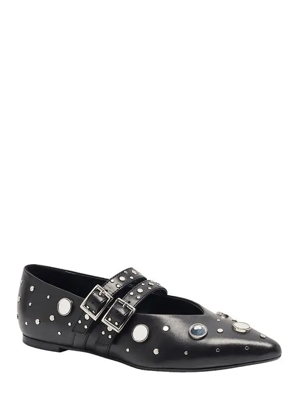 Free People Hall Of Mirrors Mary Jane Flats - Black Leather