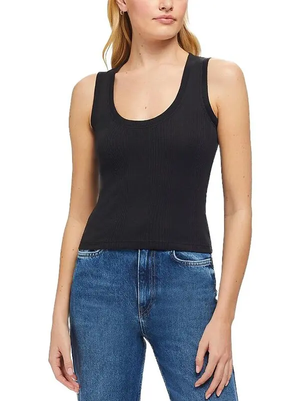 GOLDIE LEWINTER Variegated Rib Crop Tank Top - Black