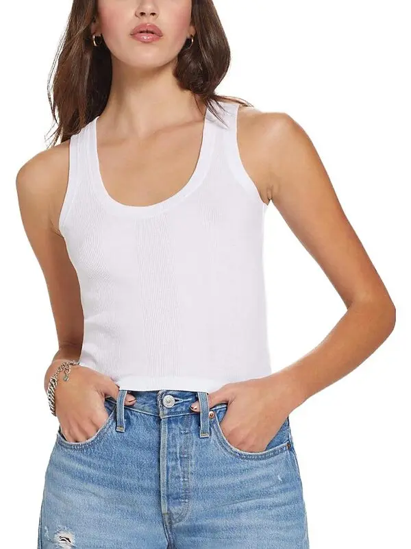 GOLDIE LEWINTER Variegated Rib Crop Tank Top - White