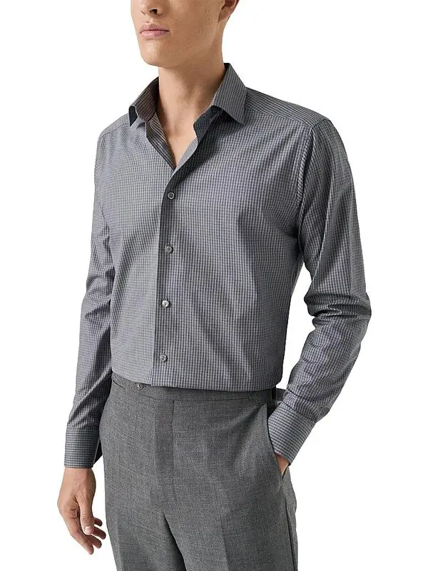 Eton Slim Fit Button Front Twill Shirt - Dark Grey