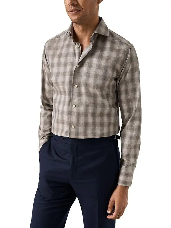 Eton Slim Fit Bold Check Twill Shirt - Light Beige